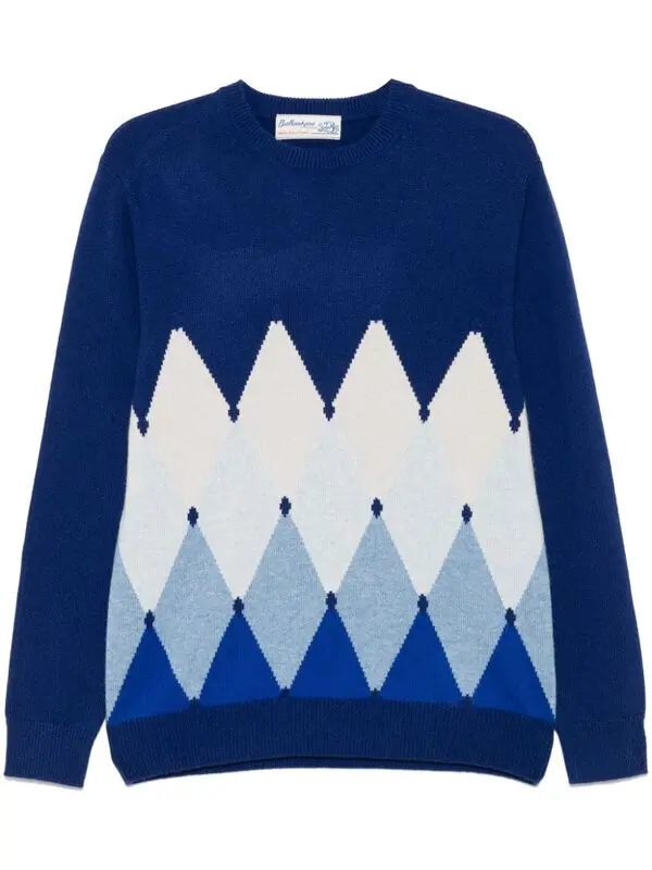 Ballantyne Argyle Intarsia Cashmere Sweater In Blue 83% Off