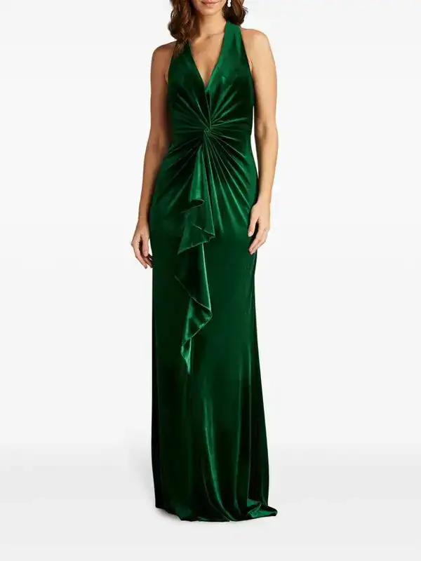 Tadashi Shoji Twist-Drape Velvet Gown - Green | Editorialist
