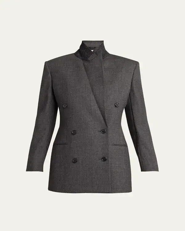 The Row Franny Double-Breasted Wool Jacket - Charcoal | Editorialist
