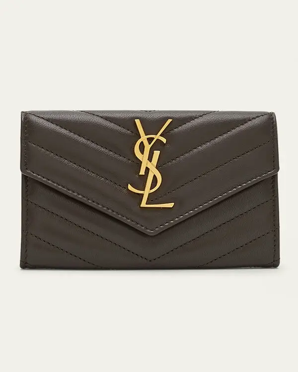 Saint Laurent Monogram Small Flap Wallet In Smooth Leather - Light Musk