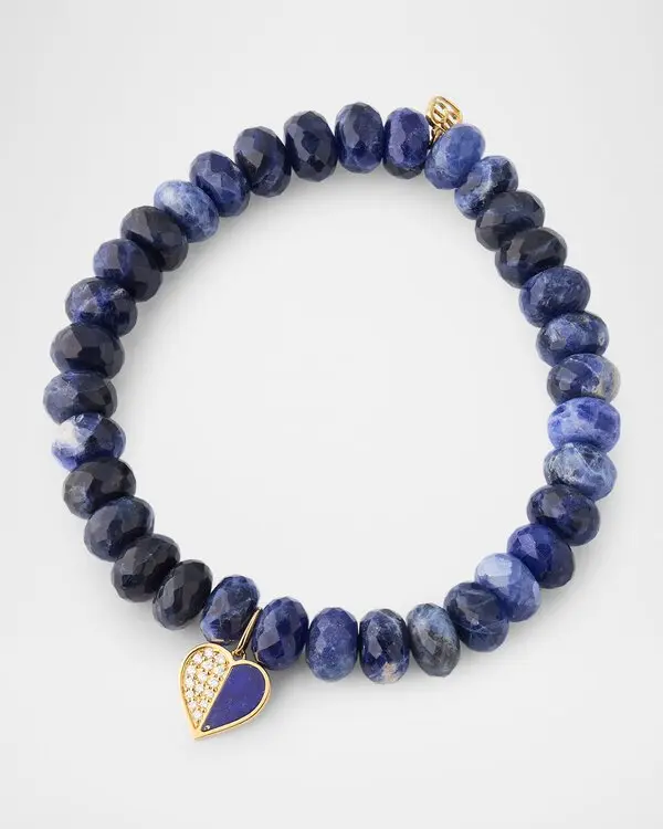 SYDNEY EVAN Sodalite Bead Bracelet With Diamond And Lapis Lazuli Charm