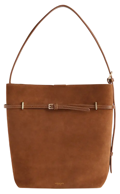 VERAFIED Belted Suede Tote Bag - Brown