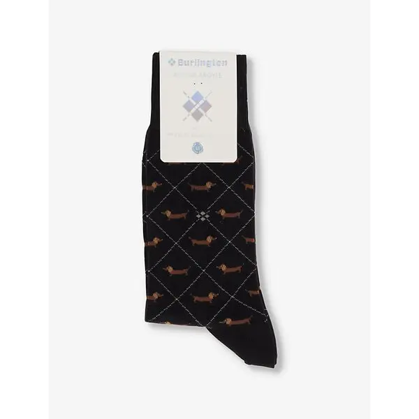 BURLINGTON Dachshund-print Cotton-blend Knitted Socks - 3000 Black