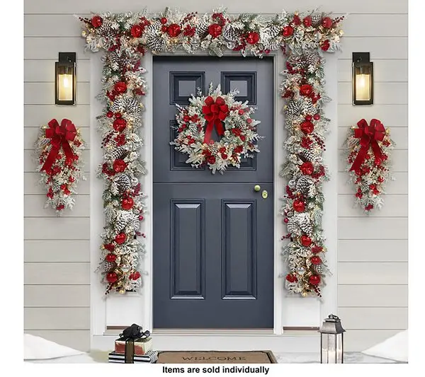 PULEO INTERNATIONAL 6' X 10' Pre-lit Flocked Ga Rland