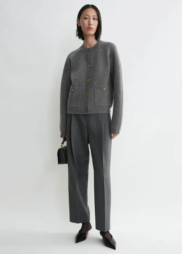 TOTÊME Hammered Button Cardigan - Grey Melange