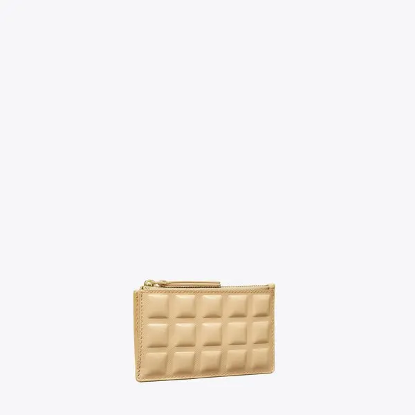 Tory Burch Fleming Patent Square Quilt Zip Card Case - Vanilla Soft Serve