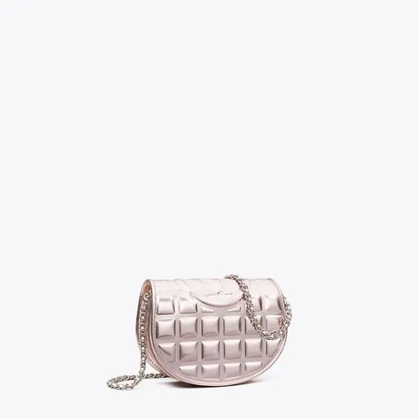 Tory Burch Mini Fleming Metallic Square Quilt Crossbody - Sparkle Pink