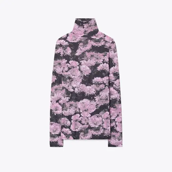 Tory Burch Printed Jersey Turtleneck