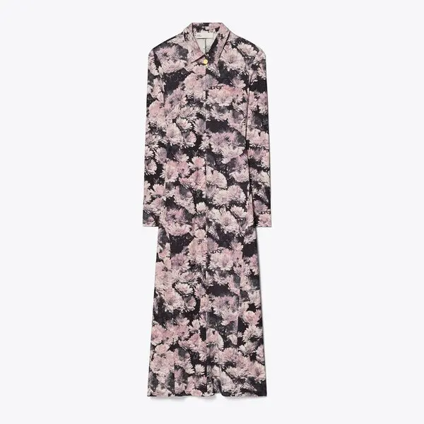 Tory Burch Printed Viscose Polo Dress - Pale Pink Pixel Floral