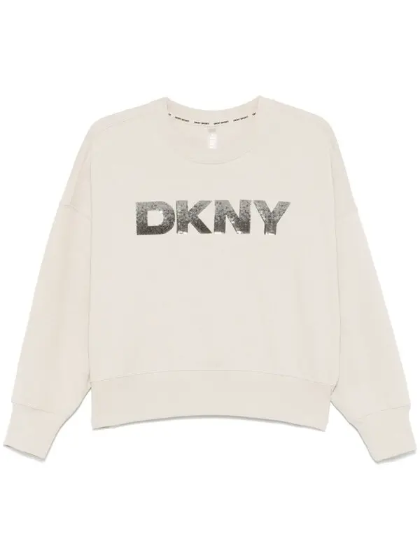 Dkny Sequined-logo Sweatshirt - Neutrals