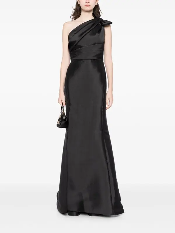 Amsale Mikado Draped Bodice Gown - Black