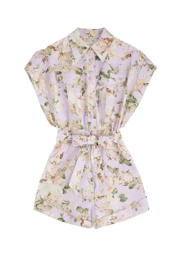 Zimmermann Acacia Floral-print Linen Playsuit - Multi Floral