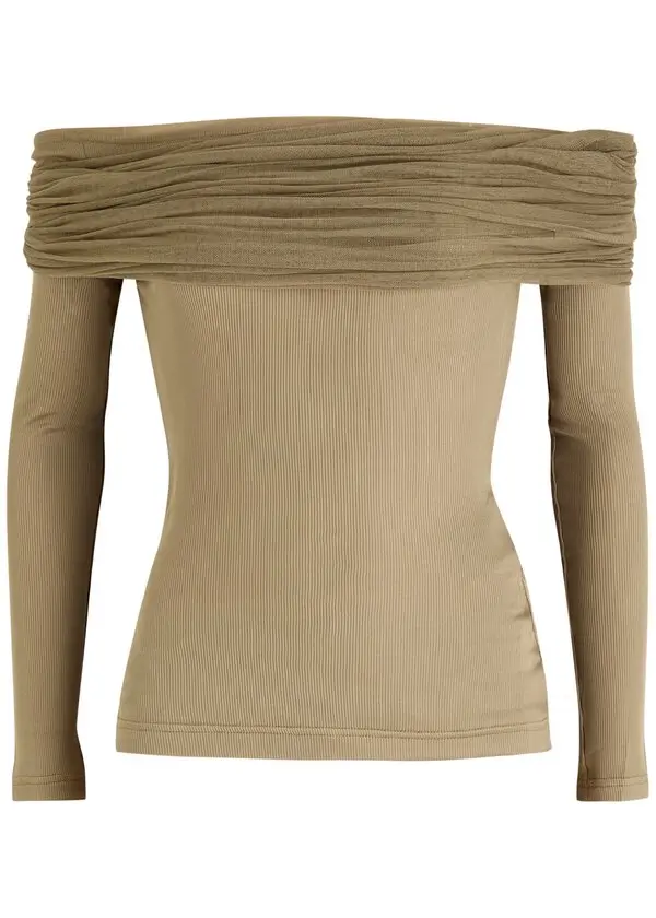 Christopher Esber Sonora Veiled Off-the-shoulder Top - Beige