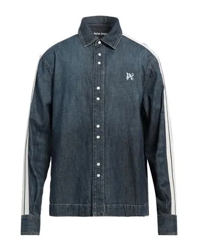 Palm Angels Denim Shirt With Side Stripe Detail - Blue