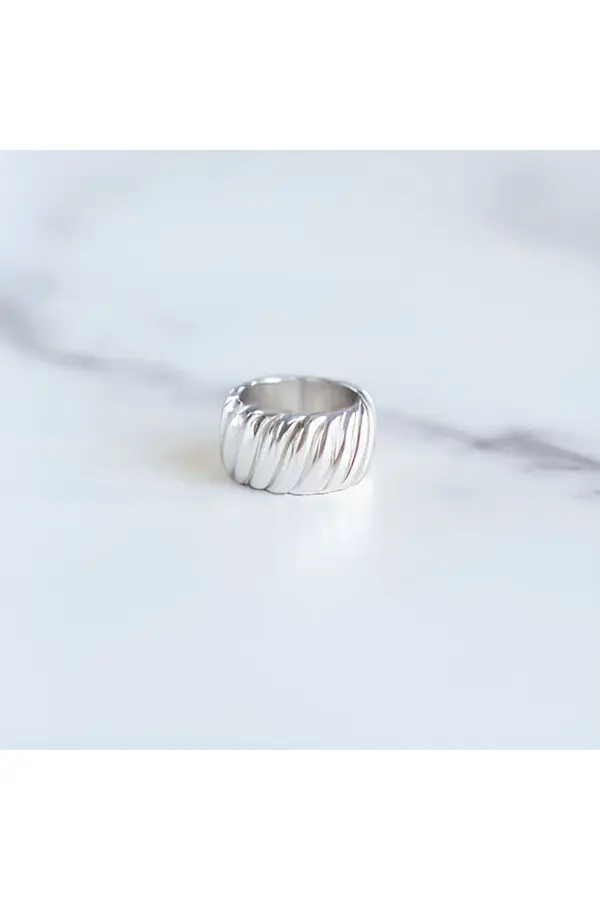 GOLDENERRE Cable Band Ring - Silver