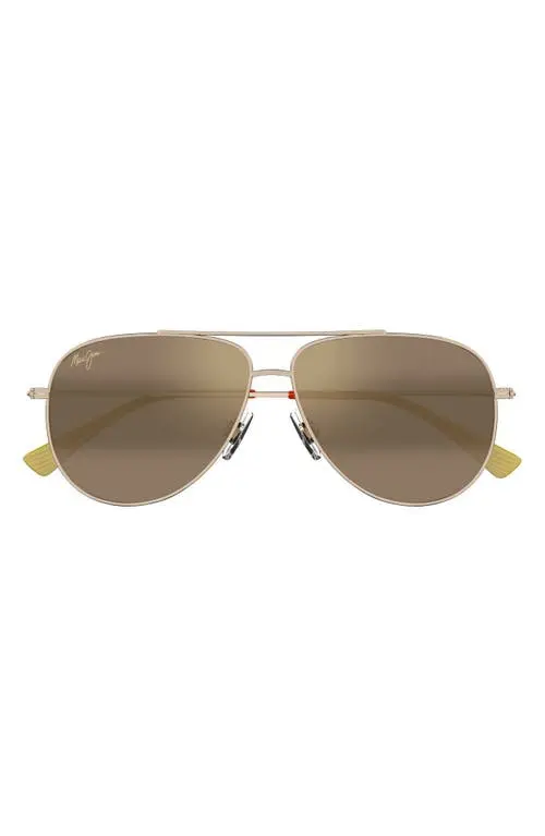 Maui Jim Hauoli Xl 62mm Polarized Aviator Sunglasses - Gold/ Hcl Bronze