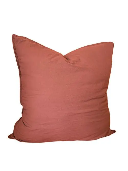 Anaya Stonewashed Cotton Percale Pillow With Down Alternative Insert - Euro Rustic Red