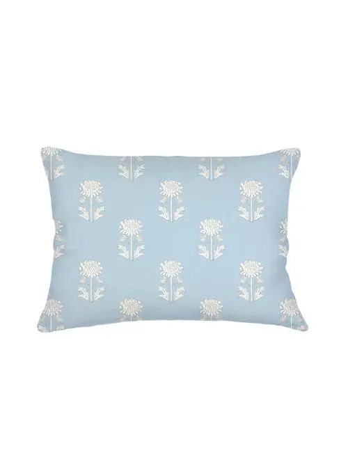Anaya Block Print Linen Pillow With Down Alternative Insert - Blue