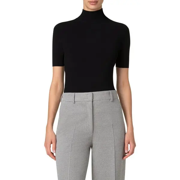 Akris Back Zip Mock Neck Sweater