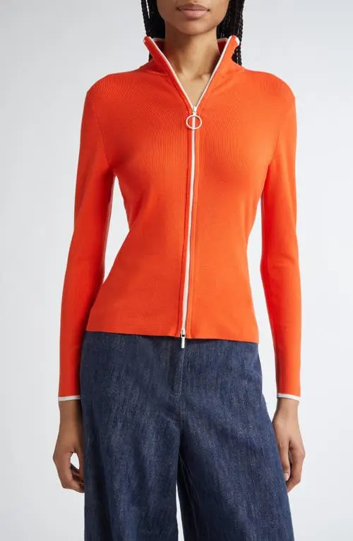 Akris Virgin Merino Wool Zip-front Cardigan - Orange/ Cream