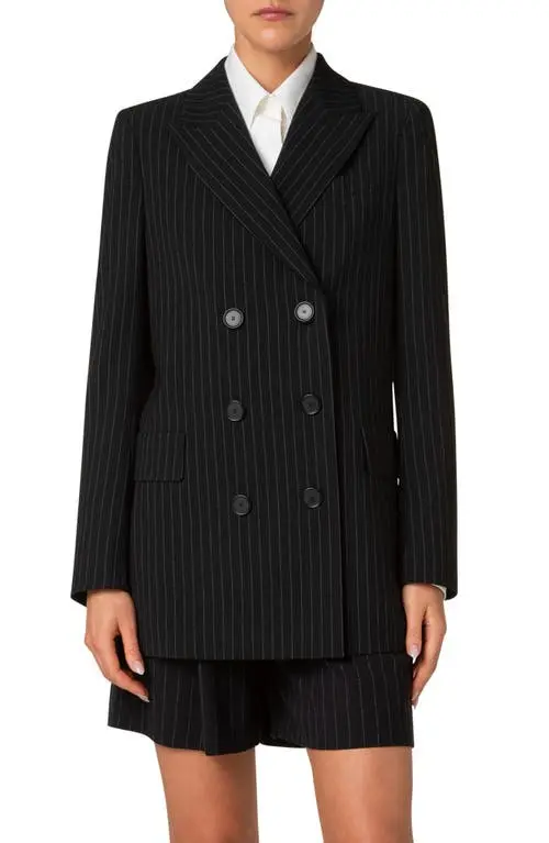 Akris Pinstripe Wool Blend Crepe Long Blazer