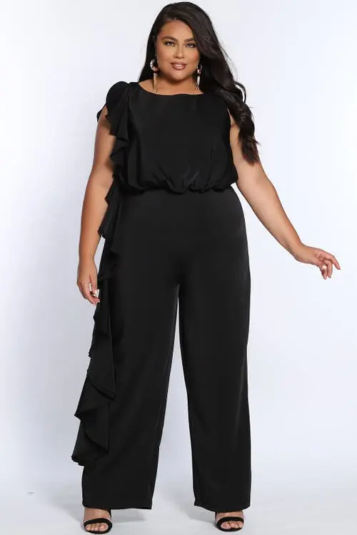 SYDNEY'S CLOSET Crepe Ruffle Jumpsuit - Black