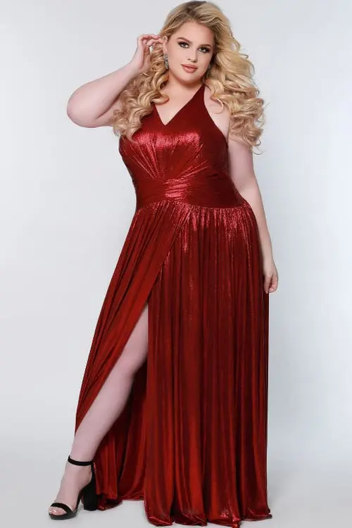 SYDNEY'S CLOSET A-line Metallic Formal Dress - Crimson
