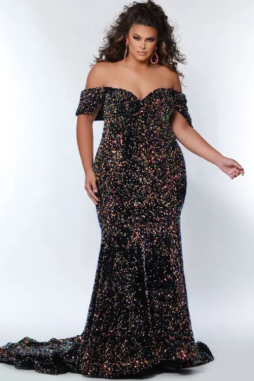 SYDNEY'S CLOSET Johnathan Kayne Sequin Velvet Fitted Gown - Supernova