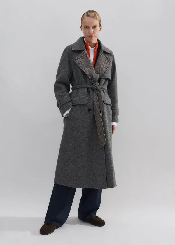 ME+EM Check Wool Trench Coat