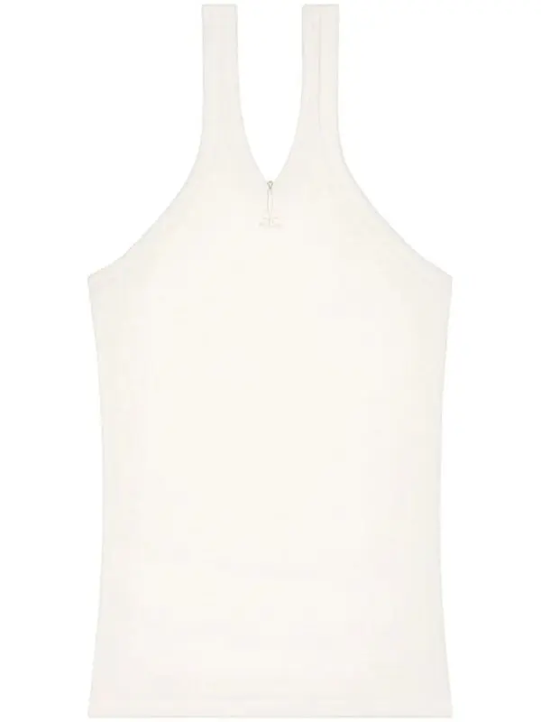 COURREGES Logo-embroidered Ribbed Tank Top - Heritage White