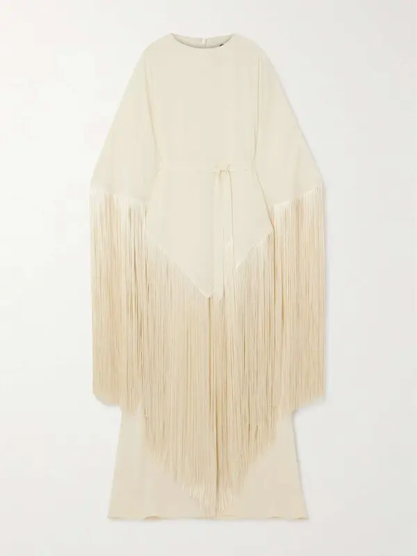 TALLER MARMO Draped Fringed Crepe Kaftan - Ivory