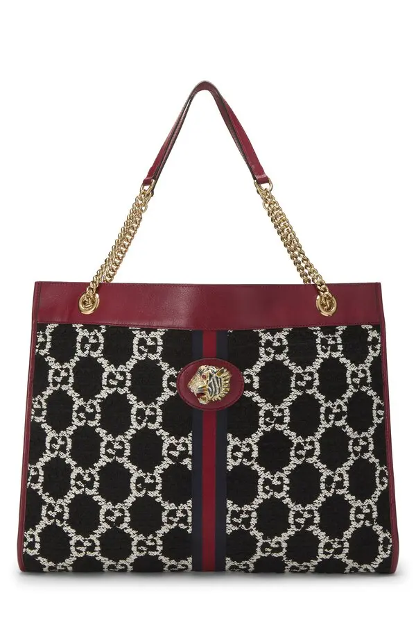 Gucci Gg Tweed Web Rajah Large Tote - Black