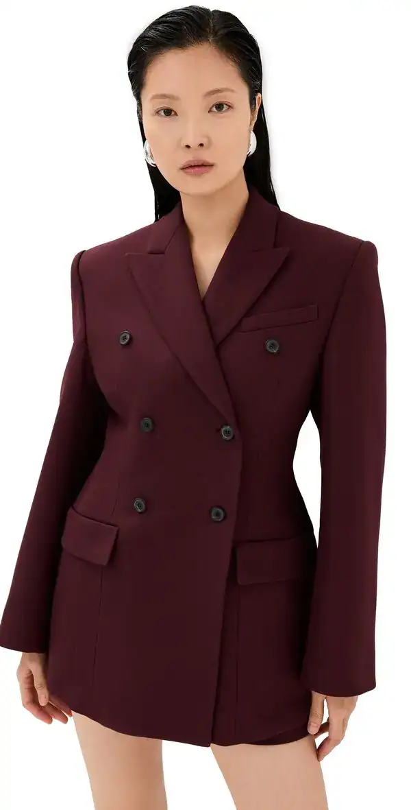 Double-Breasted Contour Blazer Oxblood Editorialist