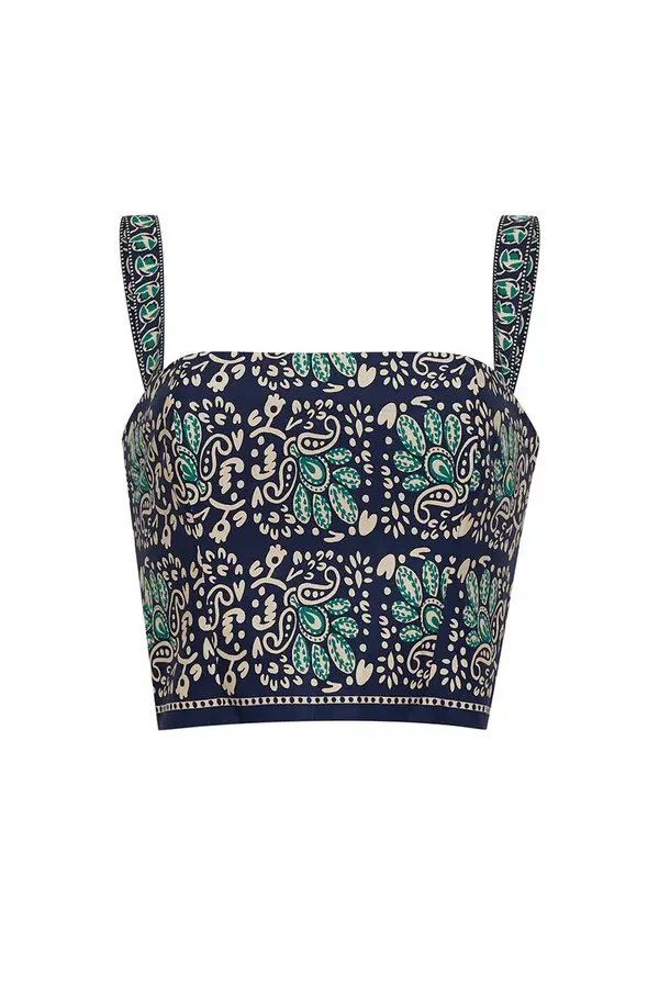 Cara Cara Helena Printed Top - Le Stampe Eve Blue