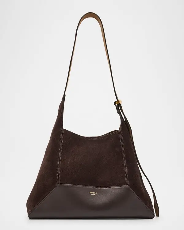 JIMMY CHOO Suede And Leather Hobo Bag - Brown Suede
