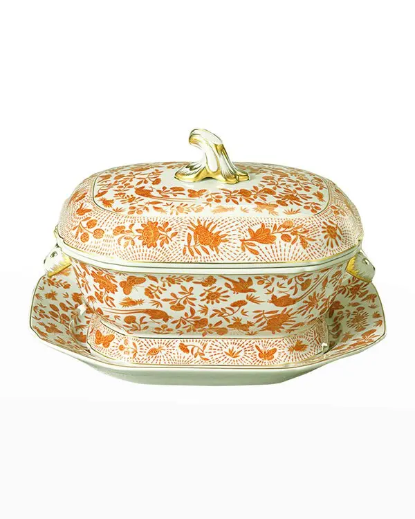 MOTTAHEDEH Sacred Bird & Butterfly Octagonal Tureen & Platter Set