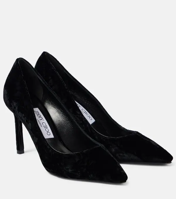 JIMMY CHOO Romy 85 Velvet Pumps - Black