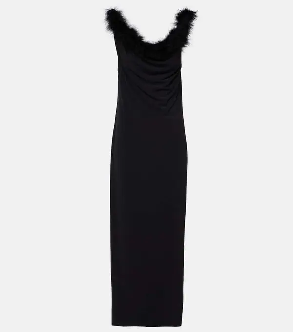 Coperni Boa Feather-trimmed Maxi Dress