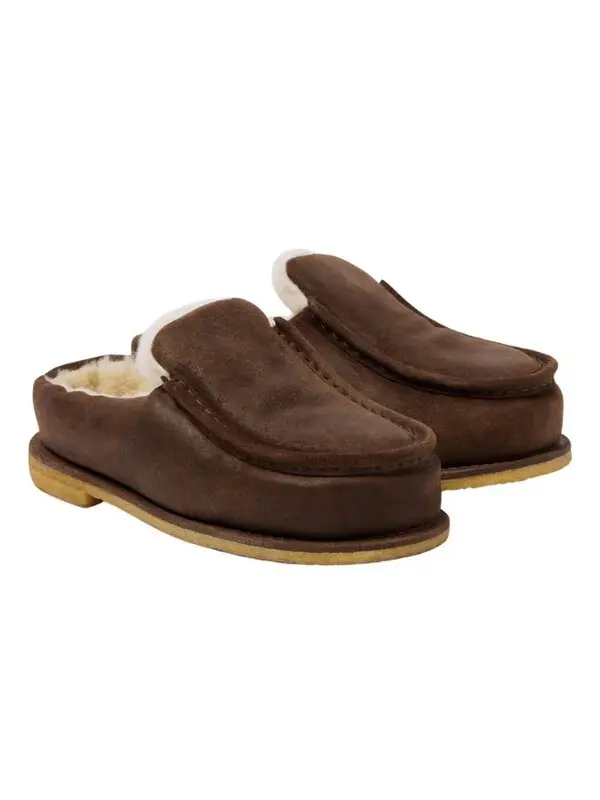 JW Anderson Shearling-lined Suede Mules - Brown