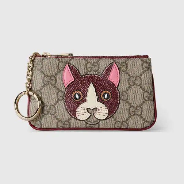 Gucci Gg Key Case With Cat Detail Original Gg Fabric - Beige
