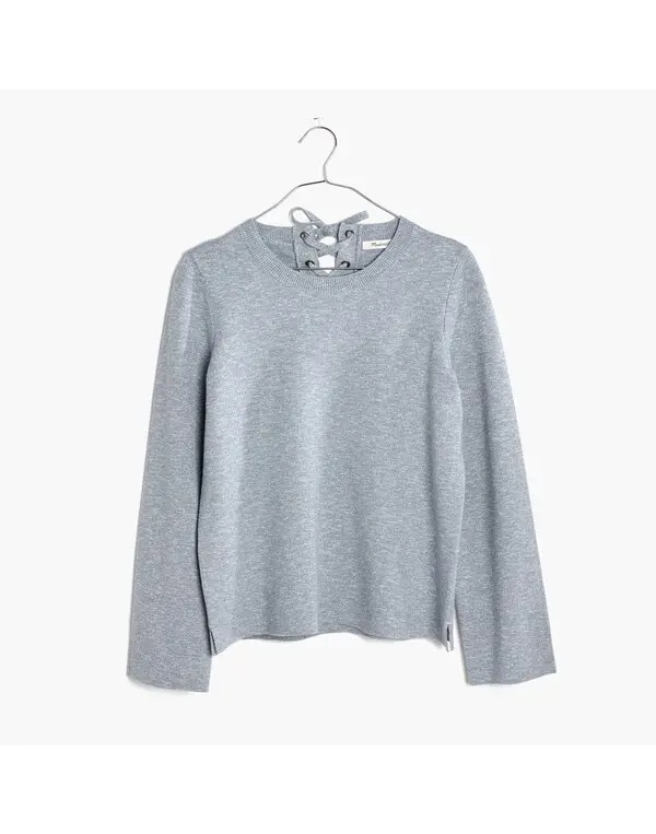 Madewell Laced-Back Pullover Sweater In Marled Denim 26% Off