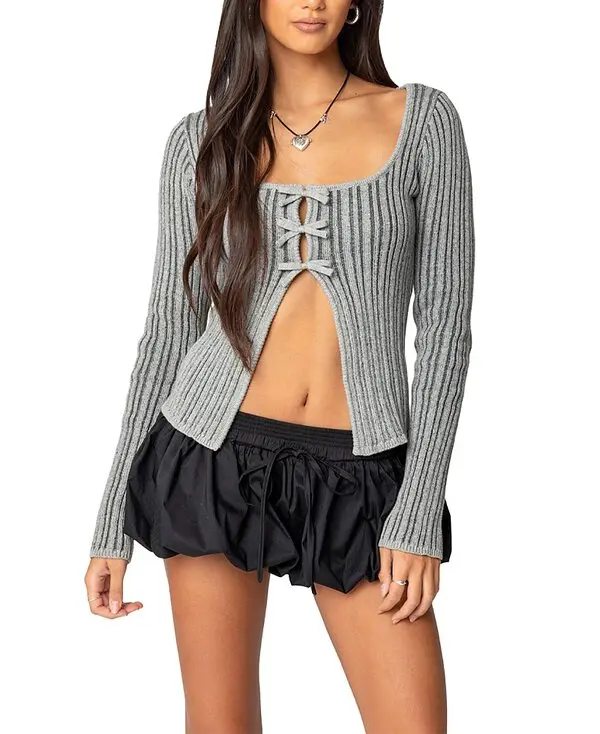 EDIKTED Bowtie Split Front Knit Top