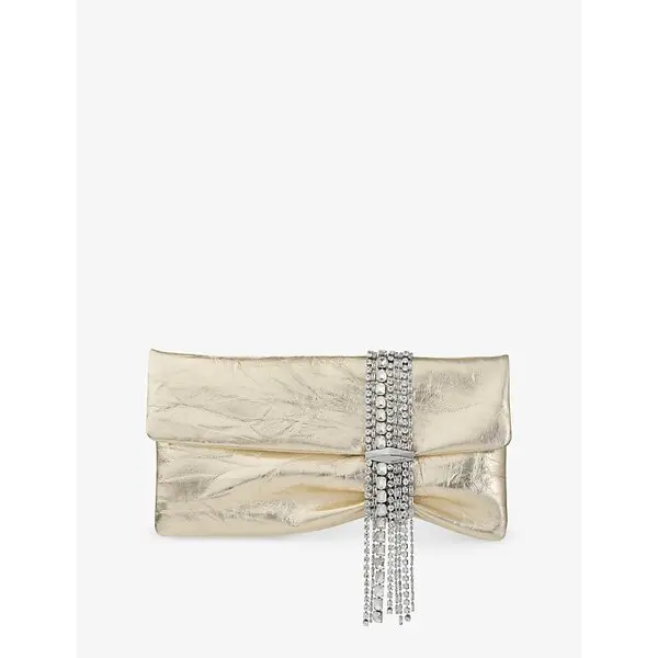 JIMMY CHOO Zandra Crystal-embellished Metallic-leather Clutch