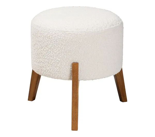 BAXTON STUDIO Elkie Boucle Fabric And Wood Otto Footstool