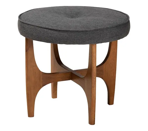 BAXTON STUDIO Theo Fabric And Wood Ottoman Foot Stool