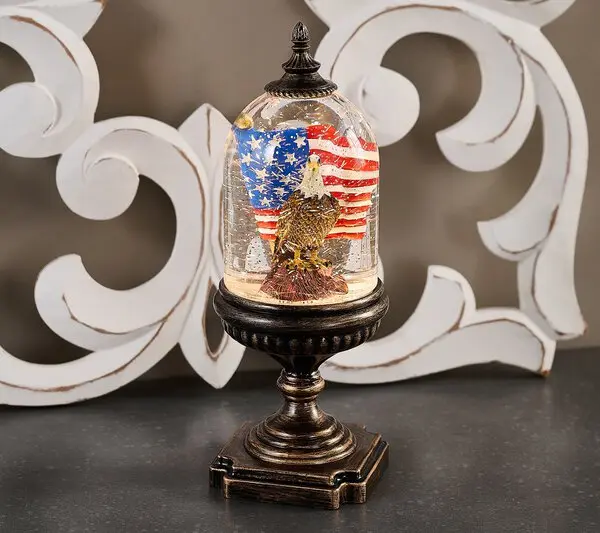 VALERIE PARR HILL As Is Illuminated Patriotic Glitter Dome With Eagle