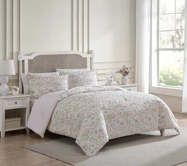 Laura Ashley Morning Gloria Pink Full/queen Com Forter Sham Set