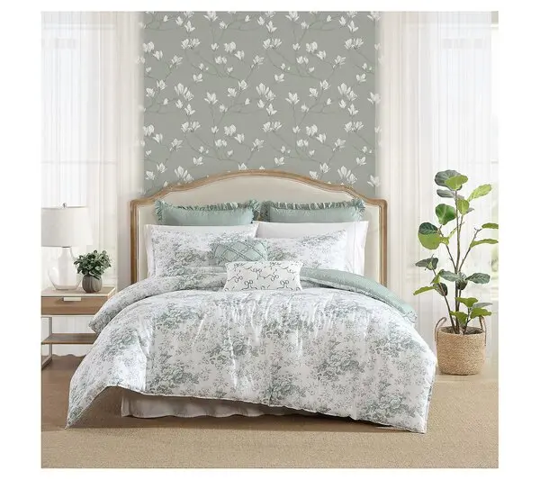 Laura Ashley Toile Delight Green Twin Comforte Sham Set