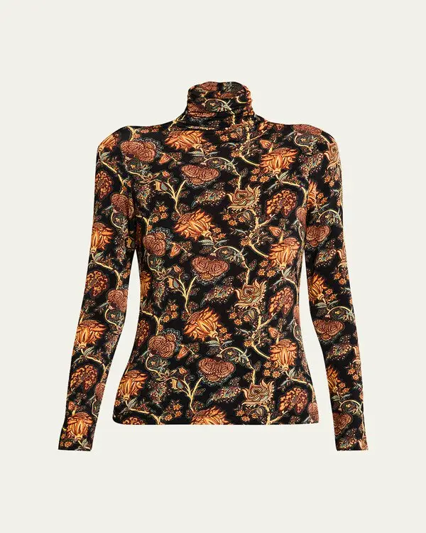 Ulla Johnson Aurelia Floral Turtleneck Top - Minuit
