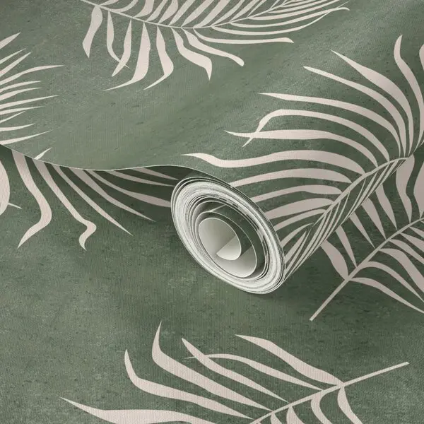 Spoonflower Bone Palm Fronds On Custom Pre-pasted Wallpaper - Green